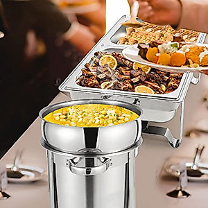 Restlrious Soup Chafer 11 QT Stainless Steel Round Soup Warmer Heating by Electric Plate or Fuel, Large Marmite Soup Chafer with Pot Lid and Frame, Commercial Grade for Catering Parties Events Banquet