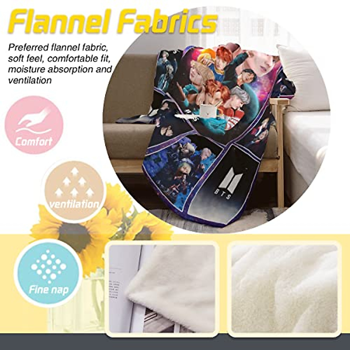 Kpop Blankets Soft Warm Blanket Ultra Cozy Plush Lightweight Galaxy-Background Throw Blankets Fans Gifts Merchandise Flannel Fuzzy for Sofa Bed Couch (Kpop 3D Print Blanket, 50" X 40")