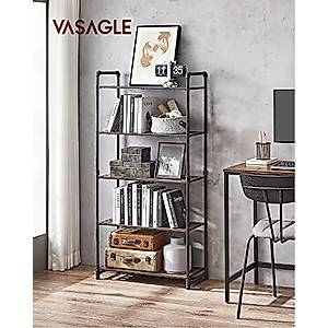 VASAGLE Bathroom Shelves, 5-Tier Storage Rack, Plant Flower Stand, 24.4 x 12.2 x 51 Inches, for Living Room, Balcony, Kitchen, 12.2”D x 24.4”W x 51”H, Rustic Brown + Black