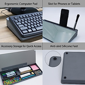 TOWON Small Tilted Desktop Glass Whiteboard, Notepad Computer Keyboard Stand with Dry Erase Board Surface, Desk Organizers with Accessories for Office, Home, School Supplies, Gray, 18 x 6 Inches