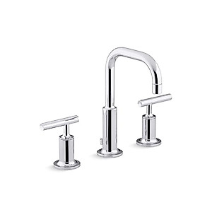 KOHLER Bathroom Faucet, Bathroom Sink Faucet, Purist Collection, 2-Handle Widespread Faucet with Metal Drain, Polished Chrome, K-14406-4-CP