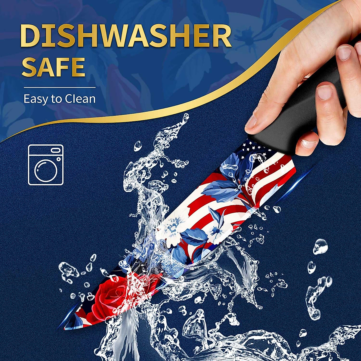 Knife Set, 6-Piece Kitchen Knife Set, German Stainless Steel, Dishwasher Safe, Beautiful Unique Gifts, Freedom, Equality and Justice Patterns