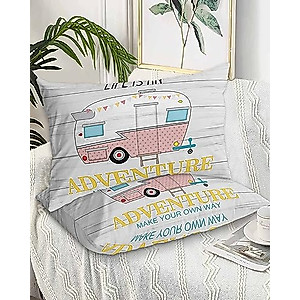 Edwiinsa Summer RV Travel Pillow Covers Standard Size Set of 2 20x26 Bed Pillow, Pink Polka Dots Truck Rustic Wood Plush Soft Comfort for Hair/Skin Cooling Pillowcases with Envelop Closure