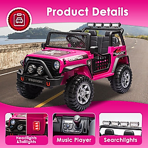 Sopbost 12v 7Ah 2-Seater Ride On Truck Electric Ride On Car for Kids w/Parent Remote Control Battery Powered Off-Road Ride on Toys w/Spring Suspension, LED Lights, Music (Pink)