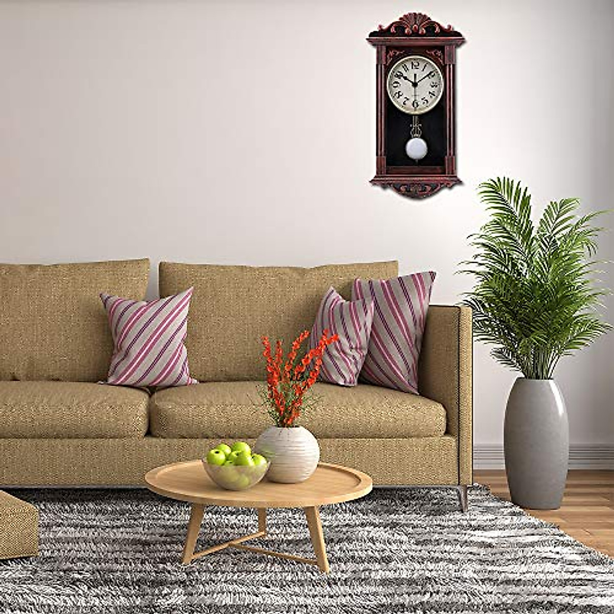 jomparis Pendulum Wall Clock Retro Quartz Decorative Battery Operated Wall Clock for Living Room, Office, Home Decor(16 Inch, Bronze)