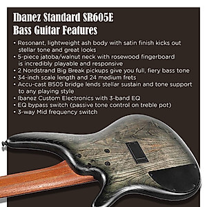 Ibanez SR Standard 5 String Electric Bass - Black Stained Burst