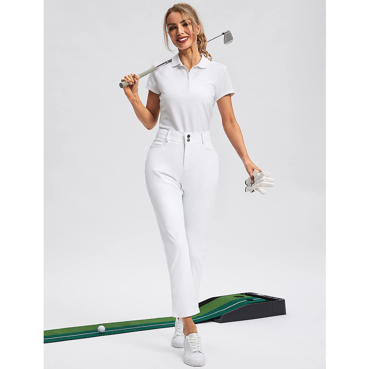 Viodia Women's Golf Pants with Zipper Pockets 7/8 Stretch Ankle Pants for Women Travel Casual Work White