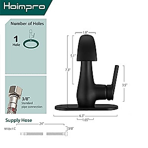 Hoimpro Modern Single Handle Black Bathroom Faucet Bar Sink Fauet Bathroom Sink Faucet Single Hole or Single Handle Gooseneck Kitchen Faucet with cUPC Water Lines, Matte Black/Brass