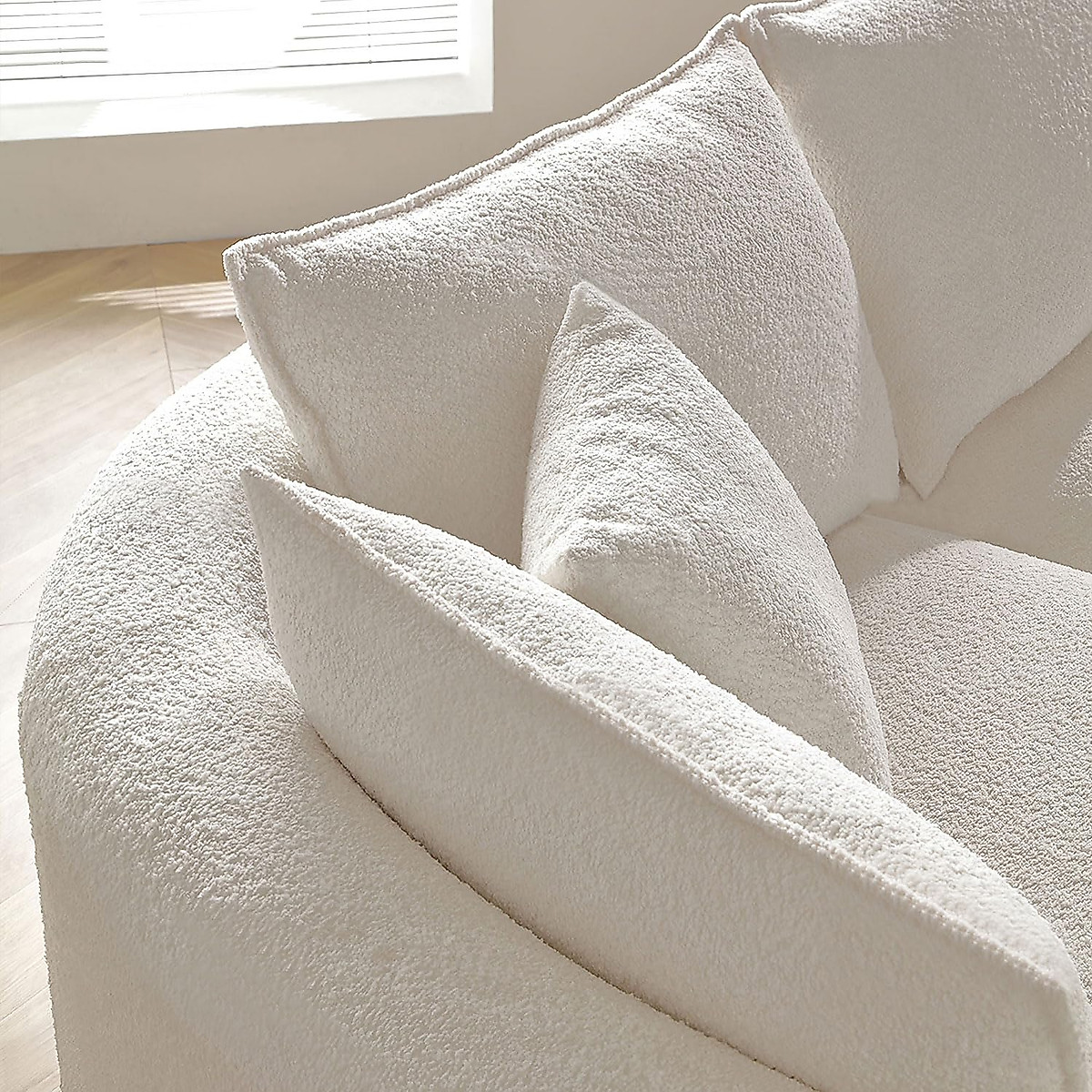 DREAMODERN 124.8" Boucle Fabric Curved Sofa Couch for Living Room, Sectional Sofa Couch Contemporary Upholstered 4 Seat Couch for Office Apartment - Left Chaise Lounge, Beige