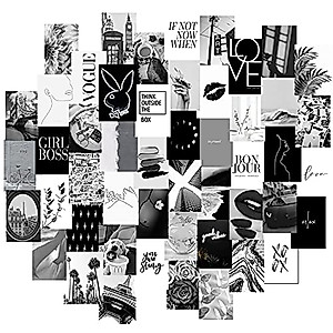 KOLL DECOR Black and White pictures for wall decor - 50 Set 4''x6'' Prints Black and White collage kit Room Collage Decoration Aesthetic Wall Collage Kit for Teen Girls