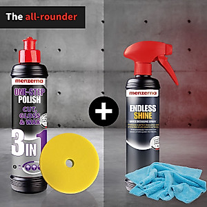 menzerna "One-Step Polish 3in1" I Medium Cut Polish with High Gloss Finish & Seal in One I Buffing & Polishing Compound for Car Maintenance I Swirls, Holograms & Scratches I Car Body Repair I 8 fl oz.