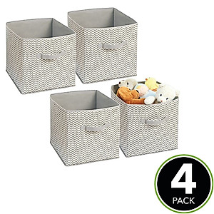 mDesign Soft Fabric Nursery/Playroom Closet Storage Organizer Bin Box with Front Handle for Cube Furniture Shelving Units - Holds Toys, Clothes, Diapers, Bibs - Spira Collection, 4 Pack, Taupe/Natural