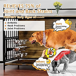 ROOMTEC Furniture Style Large Dog Crate with 360° & Adjustable Raised Feeder for Dogs with 2 Stainless Steel Bowls -End Table Dog House with Dog Pad (41Inch = Int.dims: 39.7" W x 22.4" D x 25.1" H)
