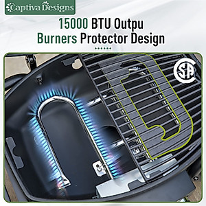 Captiva Designs Portable Propane Grill, 15,000 BTU Output TableTop Liquid Gas Grill with 2 Stainless Steel Burners, 275 sq.in. Cooking Area with Side Tables