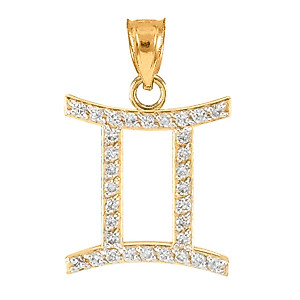 High Polish 14k Yellow Gold Diamond Gemini Zodiac Charm Pendant