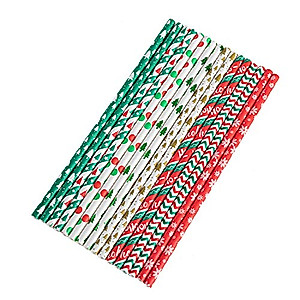 JOYIN 200 Pcs Colorful Disposable Drinking Paper Straws for Christmas Party Supplies, Desserts, and Holiday Party Decorations