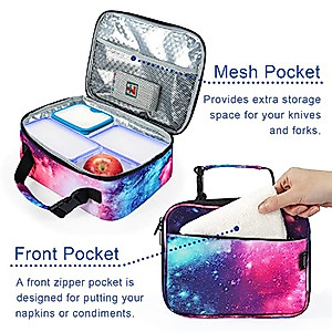 E-Clover Kids Lunch Box Insulated Girls Lunch Boxes Galaxy Lunch Bag Tote Kit for School Travel Picnic Beach Boys Space Gifts Purple Pink