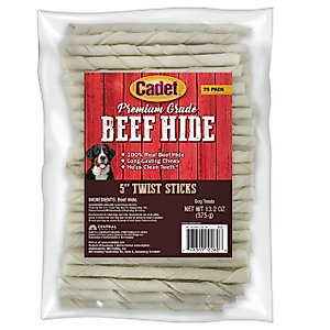 Cadet Premium Grade Beef Hide for Dogs, Long Lasting Rawhide Twist Chew Sticks, Natural Dog Chews, 5 Inch Dog Bones (75 Count)