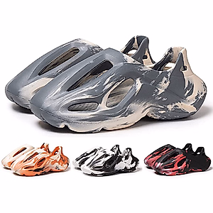 Foam Runner Sneakers Cloud Slides Pillow Sandals Sports Shoes Non-Slip Lightweight Walking Shoes Fashion Outdoor Indoor Summer Beach Sandals for Women Men(Grey Khaki-8.5-9.5 Women/7.5-8 Men)