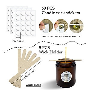 Nuozme 50 Pcs 6" Natural Candle Wicks,Pre-Waxed by 100% Beeswax & Tabbed with 60Pcs Candle Wick Stickers and 5 Pcs Wooden Candle Wick Centering Device, for Candle Making，Candle DIY