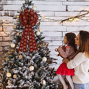 Whaline 2 Rolls Christmas Velvet Wired Ribbon 2.5 Inch Winter Snowflake Velvet Ribbon Burgundy Gold Glitter Xmas Decor Wrapping Ribbon for Gift Wrapping Bow Wreath Crafts Home Decor, 20 Yards