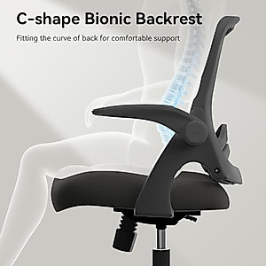 Hbada Office Chair, Desk Chair with Flip-Up Armrests and Saddle Cushion, Ergonomic Office Chair with S-Shaped Backrest, Swivel, Mesh, for Home and Office, Black