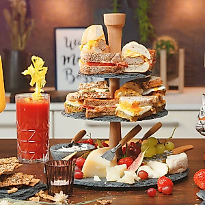 Boska Wooden Serving Party Tower - 3 Layer Best for Cheese, Tapas, Bread, and Desserts Presentation - Board Slab with Non-Slip Feet - Cutting and Charcuterie Board - Dishwasher Safe