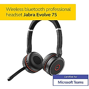 Jabra Evolve 75 MS Wireless Headset, Stereo – Includes Link 370 USB Adapter – Bluetooth Headset with World-Class Speakers, Active Noise-Cancelling Microphone, All Day Battery
