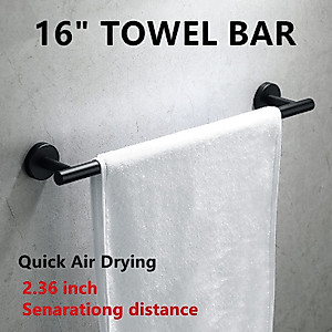 5 PCS Matte Black Bathroom Hardware Set,304 Stainless Steel Towel Rack Set Round Wall Mounted Includes 16" Hand Towel Bar,Toilet Paper Holder,3 Towel Hooks Bathroom Accessories Kit (Black)