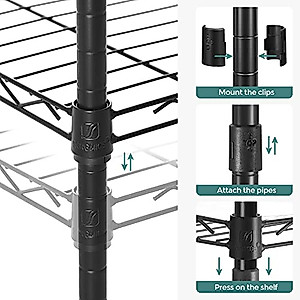 SONGMICS 5 Tier Garage Shelving, Wire Shelving Unit, 43.3 x 13.8 x 65.4 Inches, Adjustable Metal Shelves, 5 Plastic Liners 8 Hooks, Mobile Storage Shelves, Pantry Kitchen Basement, Black ULGR015B01