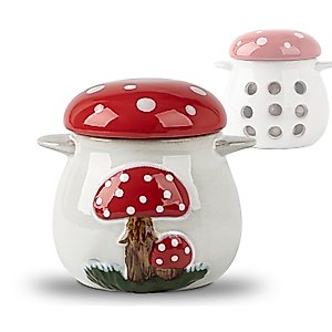 dgudgu Mushroom Garlic Keeper With Ceramic Container for Counter - Red Garlic Holder and Saver