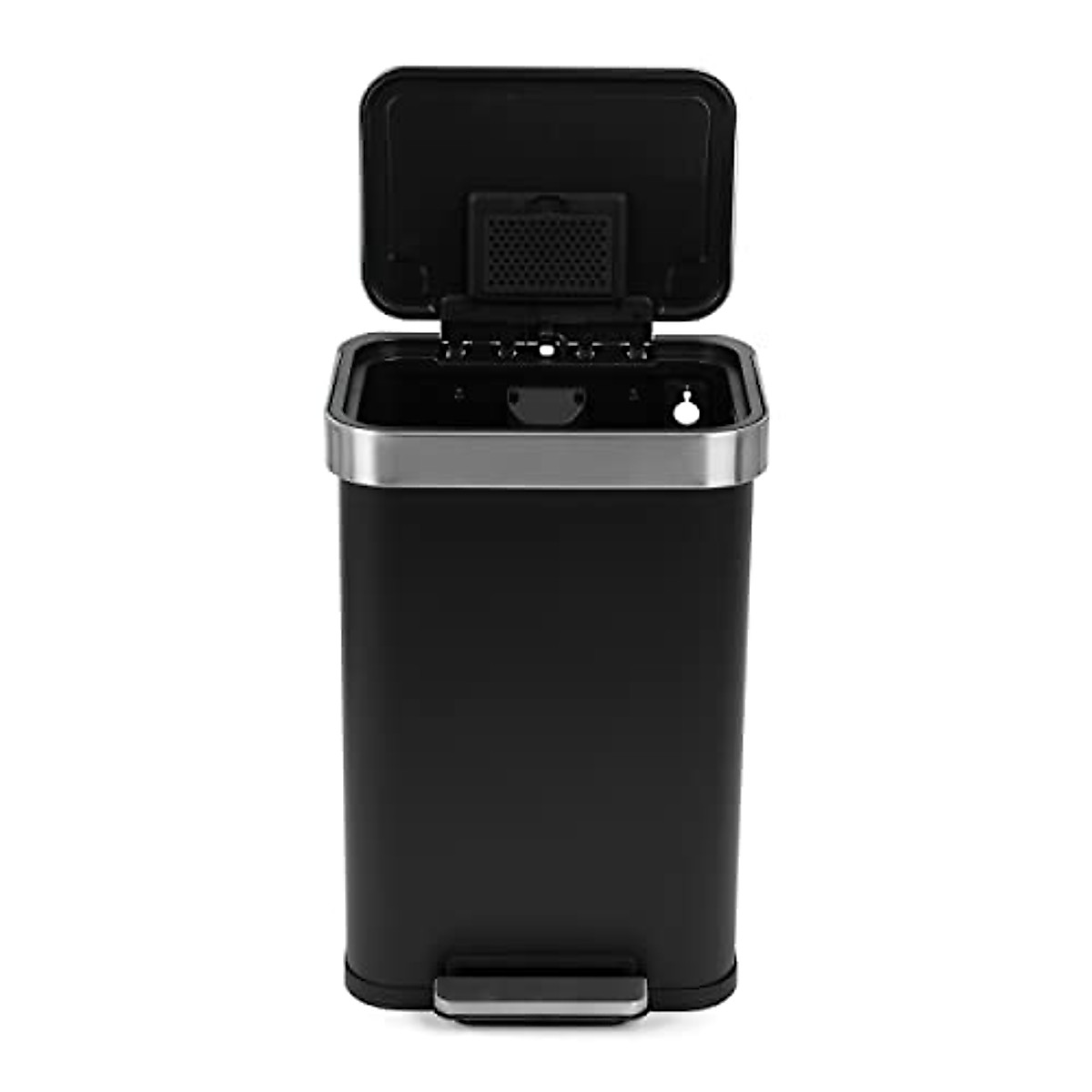 SIMPLI-MAGIC 50 Liter Soft-Close, Smudge Resistant Trash Can with Foot Pedal and Built in Filter-Stainless Steel, Sleek Finish, 50L/13.2 Gallon, Black