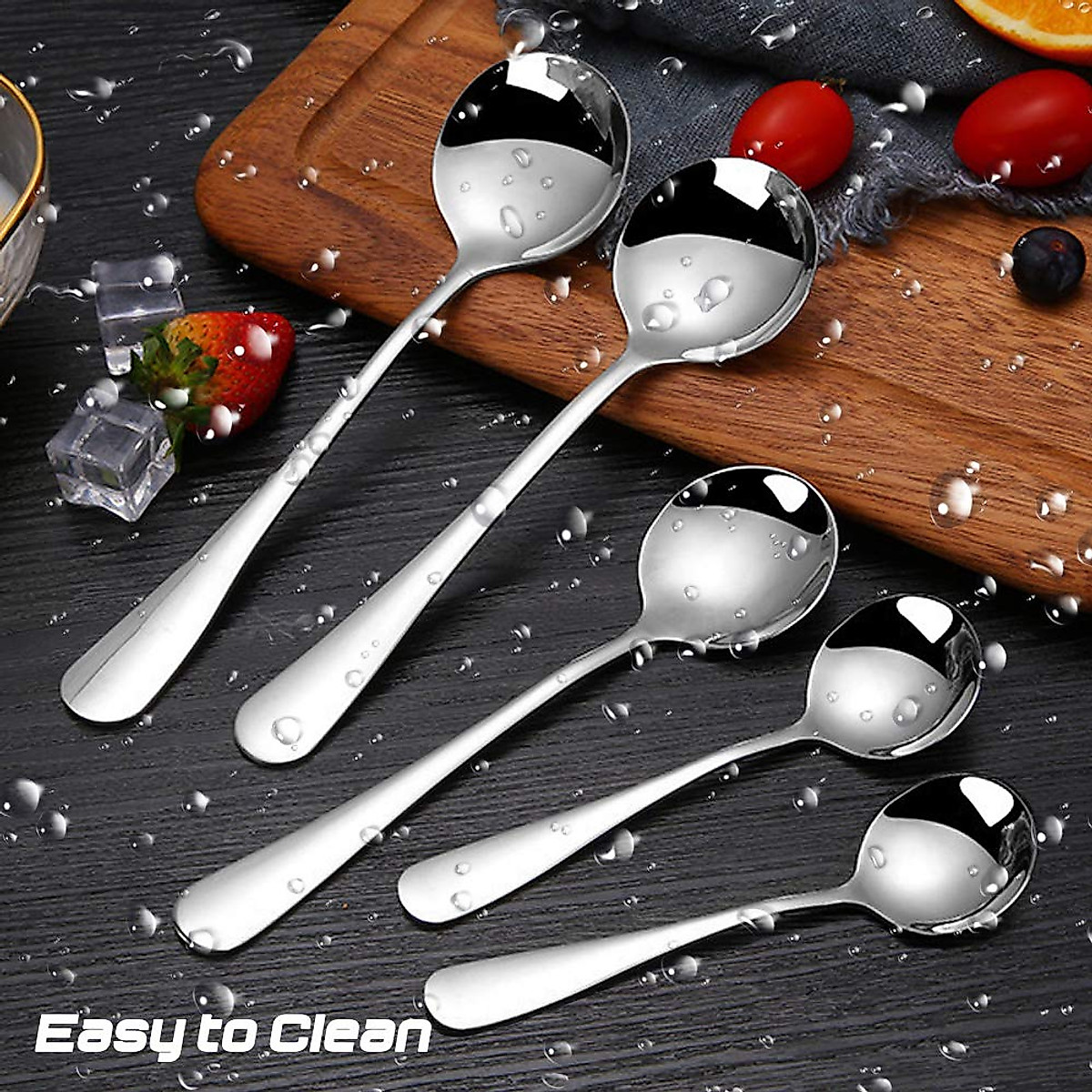 Set of 9, Stainless Steel Round Soup Spoons, SourceTon 3 Sizes of Soup Spoons, Use for Home, Kitchen or Restaurant- 7.5 Inch, 6.6 Inch, 6.3 Inch