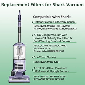 4+2 Pack NV752 AZ1002 Replacement Filters Set for Shark NV650 NV750 Series Shark Rotator Powered Lift-Away NV650, NV650W, NV651, NV652, NV750W, NV751, NV752, NV831, NV835, AX950, AX951, AX952, ZU632, AZ1000W, AZ1002, AZ1002BRN, Replaces XFF650 & XHF650