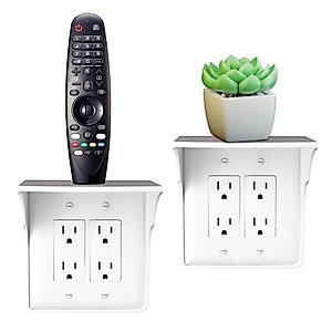 Storage Theory Power Perch Double Outlet Shelf - Convert Your Outlet into Display Shelves - Alexa Speaker Stand, Electric Toothbrush Holder - Light Socket Shelf 2 Pack, White