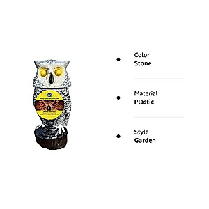 Owlery Solar Owl with Flashing Eyes, Spinning Head and Realistic Tweets, Plastic Owl Decoration for Home, Garden, Patio and Fence