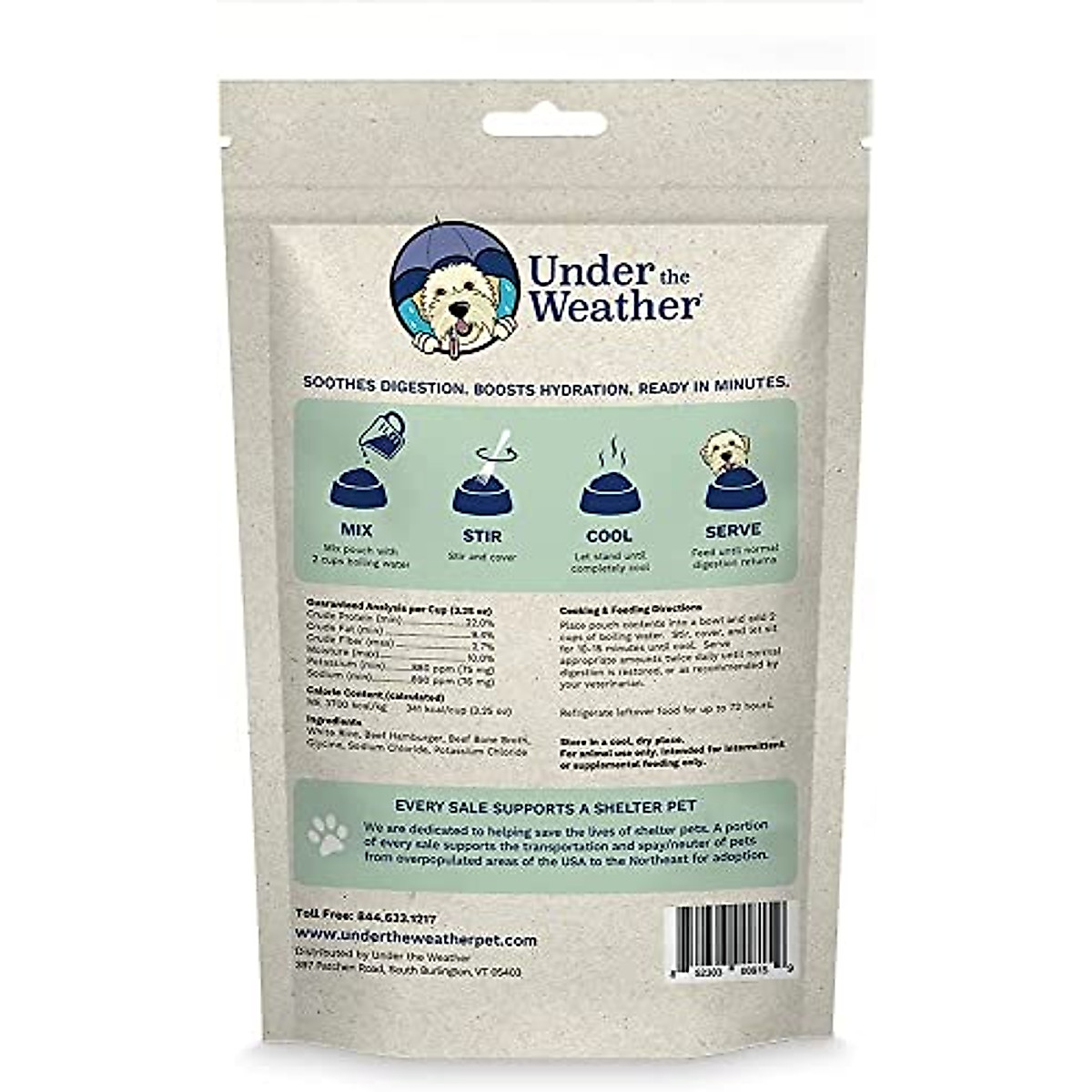 Under the Weather Easy to Digest Bland Dog Food Diet for Sick Dogs | Contains Electrolytes | Gluten Free, Freeze Dried 100% Human Grade Meats | 6 Pack - Rice, Hamburger & Bone Broth