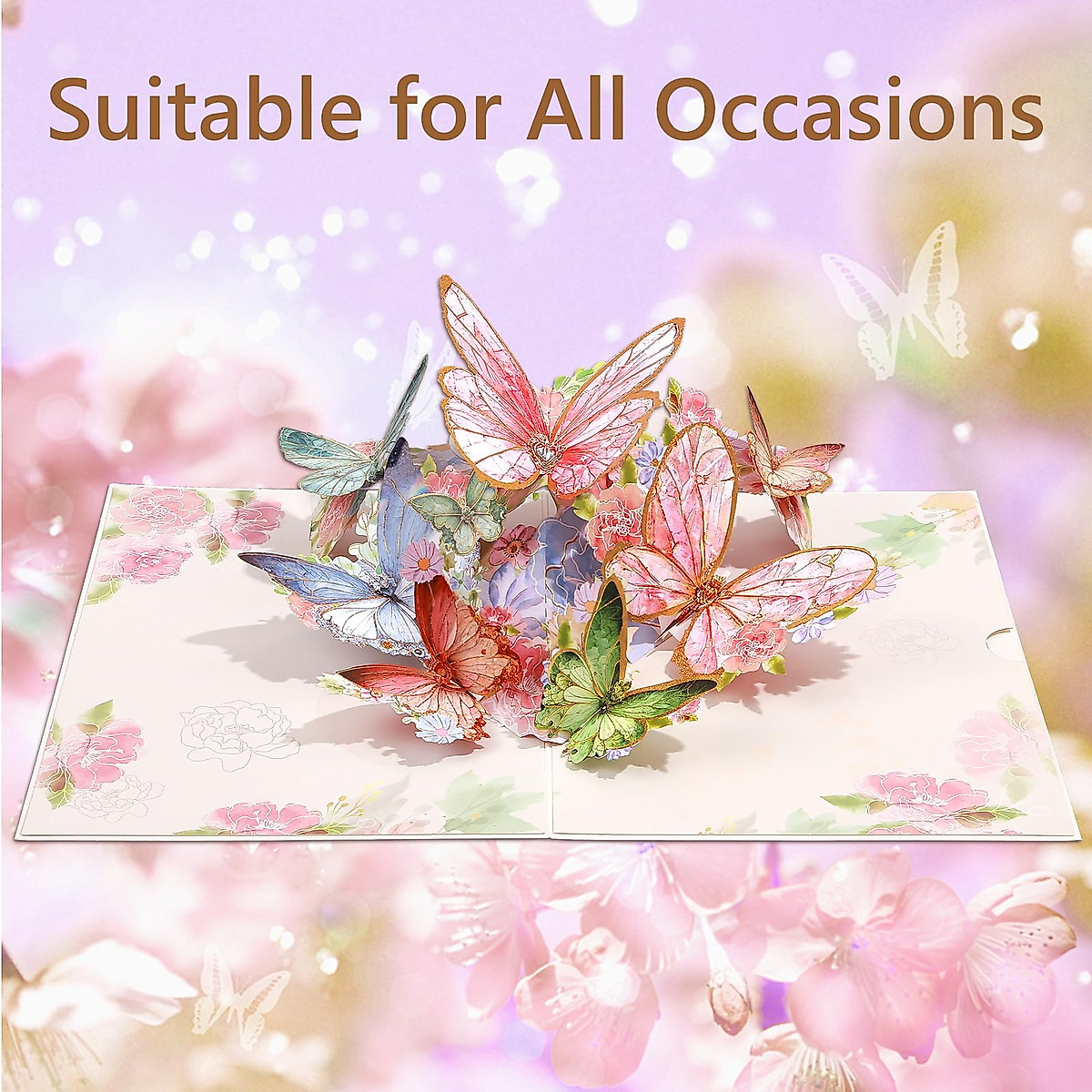 GUAGUA Colorful Butterfly Birthday Card, 3D Greeting Pop up Card with Envelopes for Any Occasion, Birthday Valentines Day Thank You Foldable Dazzle Butterfly Greeting Card for Girls Women Friends Gift