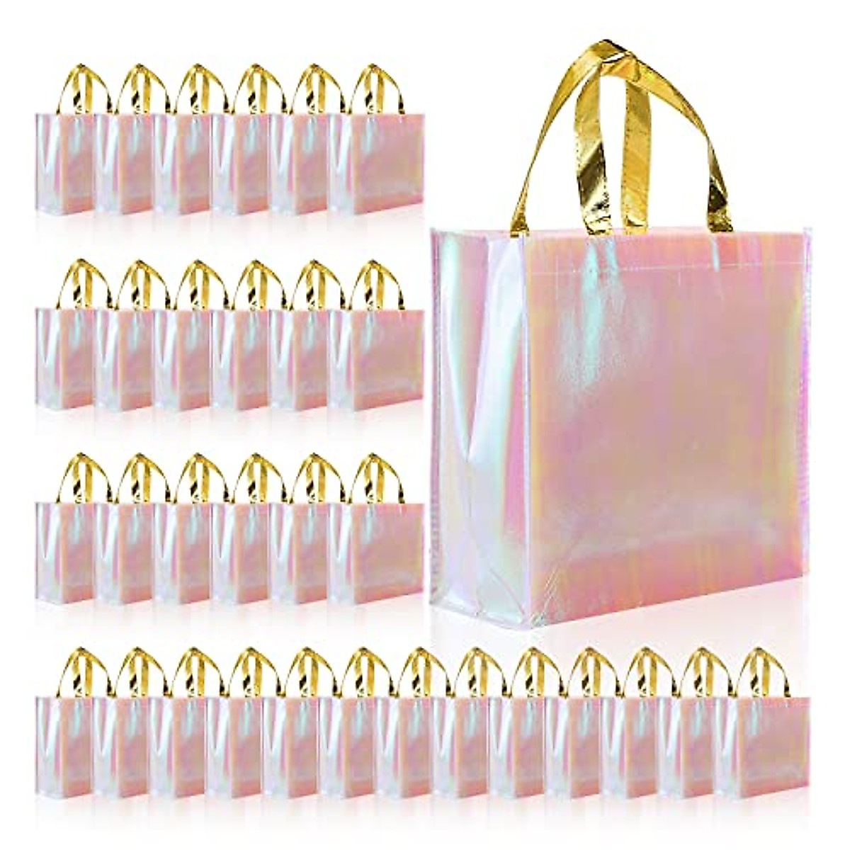 40 Pcs Rose Gold Gift Bags Bulk, Reusable Pink Tote Bags Bridal Gift Grocery Bag with Handles, Non Woven Bridesmaid Wrap Bags for Women Wedding Bachelorette Birthday Party