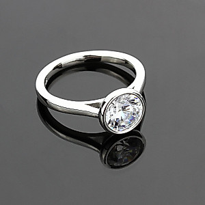 DoubleAccent Platinum Plated Sterling Silver Ring 2 CT Round CZ Stone Bezel Set Solitaire Wedding Engagement Ring (Size 5 to 9), 6