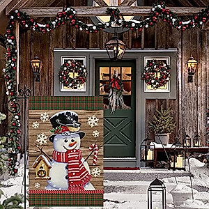 Tosewever Buffalo Plaid Christmas Snowman Garden Flag 12 x 18 Vertical Double Sided, Winter Decorations Snowflake Farmhouse Xmas Outdoor Holiday Burlap Small Yard Flag (12x18 inch)