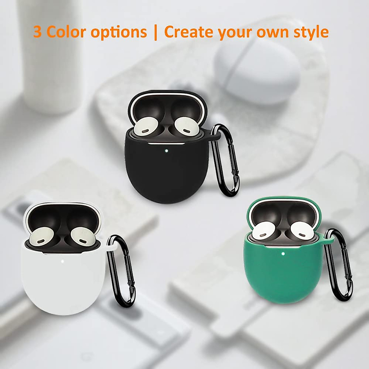 3 Pack | AutoSonic Case Designed for Google Pixel Buds Pro | Soft Silicone Material, Protective Pixel Earbuds Skin | Black, White and Green