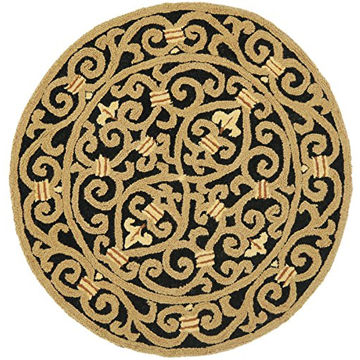 SAFAVIEH Chelsea Collection 3' Round Black HK11A Hand-Hooked French Country Wool Area Rug