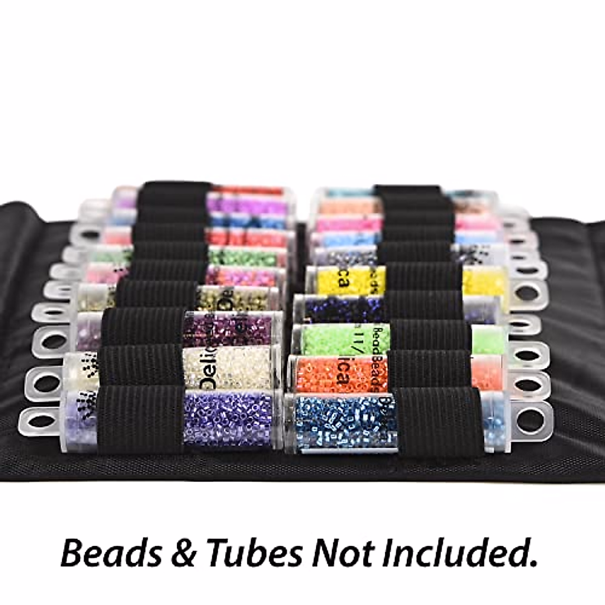 The Beadsmith Bead Tube Tower – Mini Storage Unit – 6.5 inches, Folds Easily for Storage or Travel – Holds Large and Small Bead Tubes – Clear Zippered Pouch …
