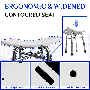 JumboTIGER Shower Stool 350lbs Bath Seat Chair, Tool-Free Assembly Height Adjustable Bath Bench with Padded Seat for Seniors, Elderly, Disabled, Handicap Stools (Shower Chair)