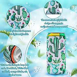 6 Pack Slim Can Coolers Skinny Can Sleeve 12oz Insulator Can Cooler Soft Neoprene Skinny Beer Coolies Cover Thick Tall Beverage Holder Bag for Energy Drink & Beer Cans, Cactus