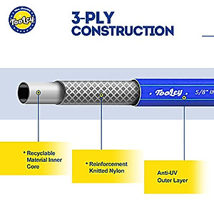 TOOLCY Garden Hose 50 ft, Durable 5/8 inch Garden Hose, Water Hose with 3/4 inch Solid Brass Male & Female Fitting, All-weather, Burst 300 PSI, Blue