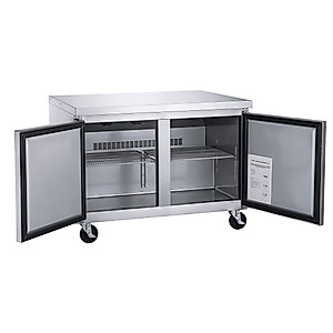 Commercial Undercounter Freezer, ETL NSF 2-Door Upright, 48.125" W 12.2 cu. ft. Auto-Defrost, Stainless Steel Restaurant