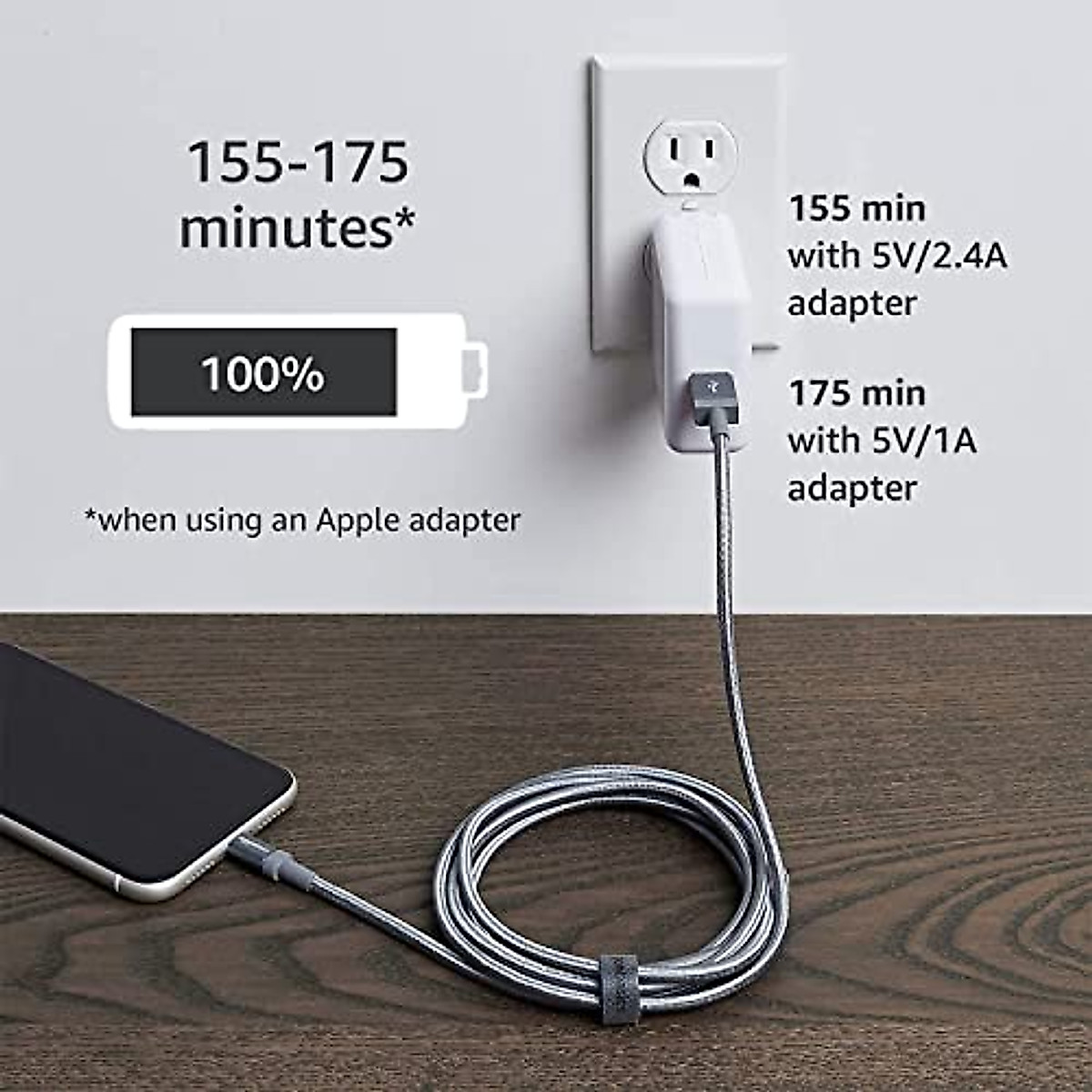 Amazon Basics Nylon USB-A to Lightning Cable Cord, MFi Certified Charger for Apple iPhone 14 13 12 11 X Xs Pro, Pro Max, Plus, iPad, Dark Gray, 3-Ft