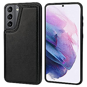 Onetop Compatible with Samsung Galaxy S21 Wallet Case with Card Holder, PU Leather Kickstand Card Slots Case, Double Magnetic Clasp and Durable Shockproof Cover 5G 6.2 Inch(Black)